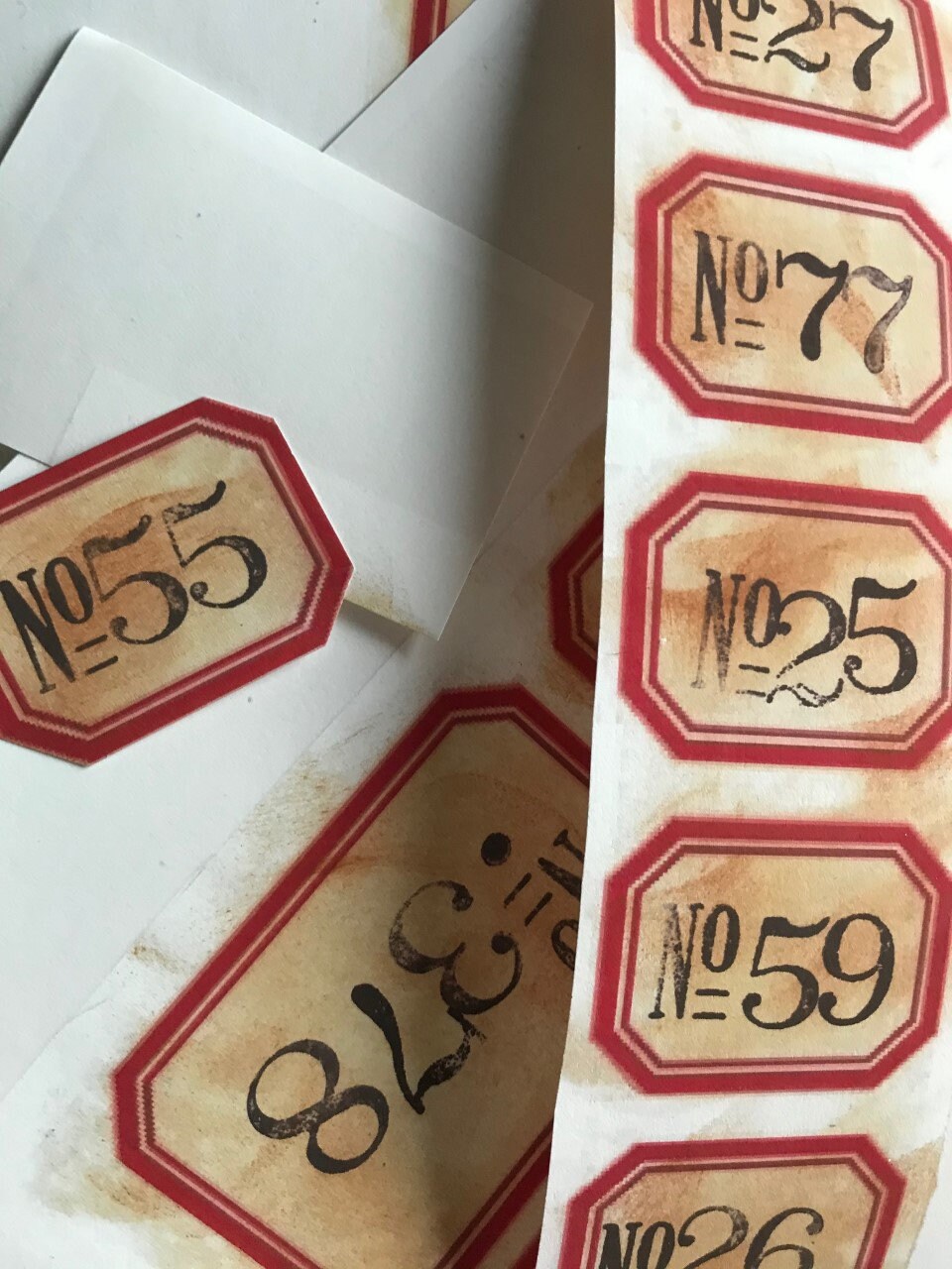 Hand Stamped Number Stickers / Labels . Distressed Vintage | Etsy