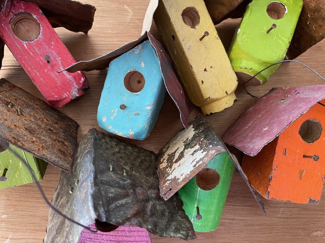 Small Birdhouse Ornament . Handcrafted . Vintage Parts . Vintage Tin ...