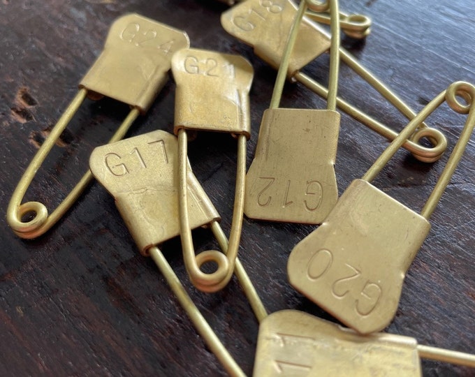 Vintage Brass Safety Pins . Large Brass Pins . Set of Four . Military ...