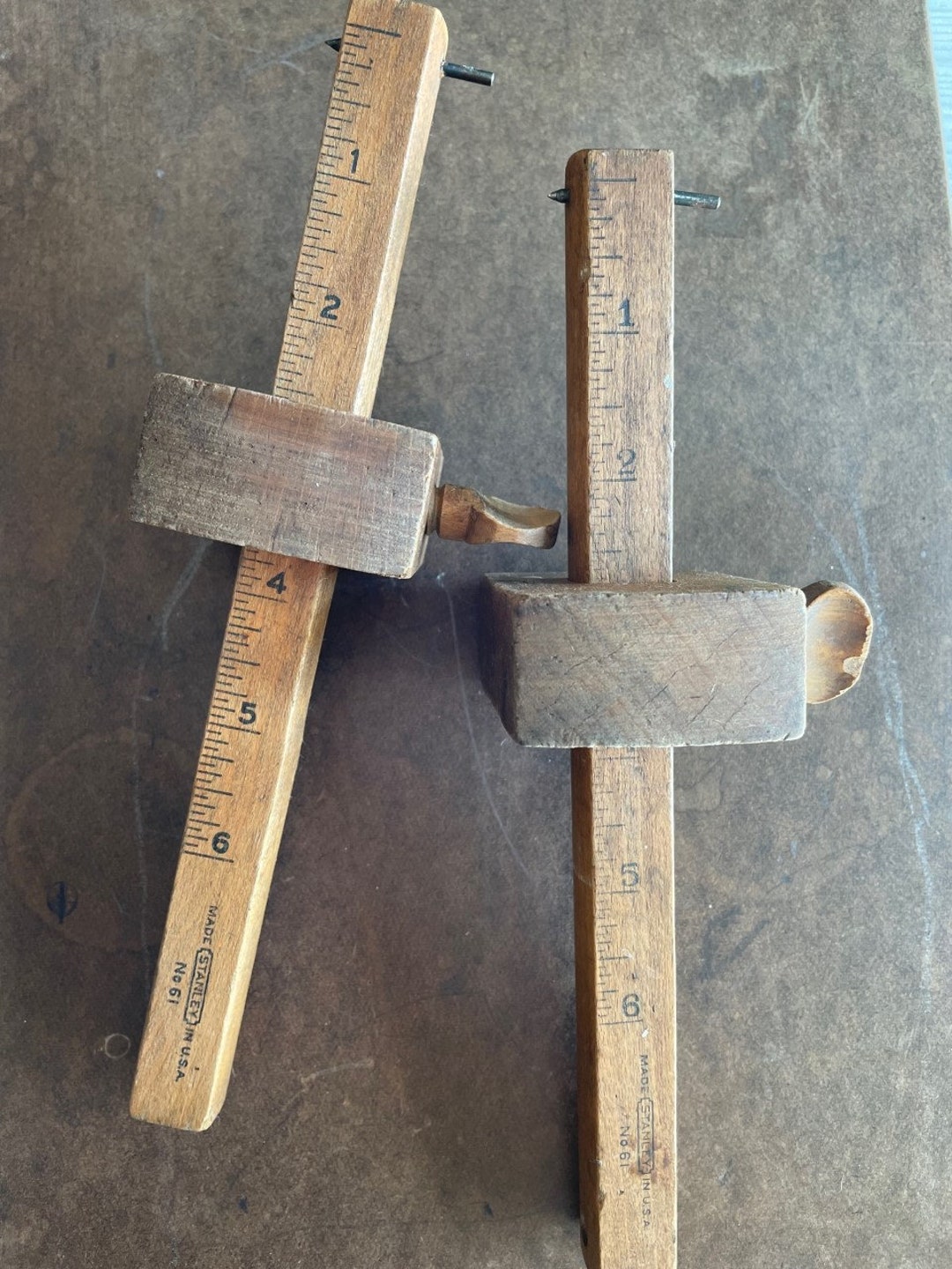 Vintage Mortise Gauges . Stanley #61 . Set of TWO Wood Scribes With ...