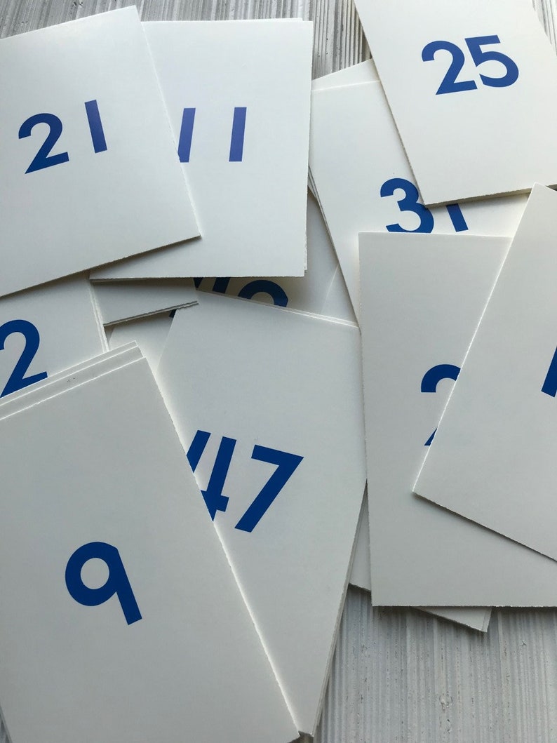 Vintage Number Flash Cards . Red and Blue . Set of Six Random Cards ...