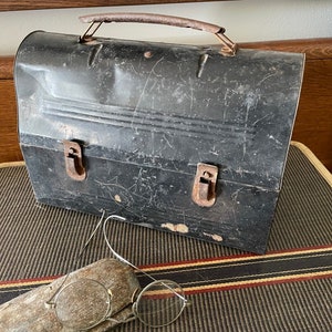 Vintage Lunch Box . Black Metal . Domed Top . Workman's Dinner Pail ...