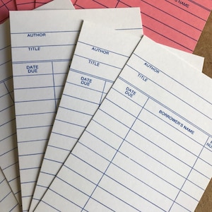 Set of Ten Vintage Style Library Book Cards , White & Pink . Two-sided ...