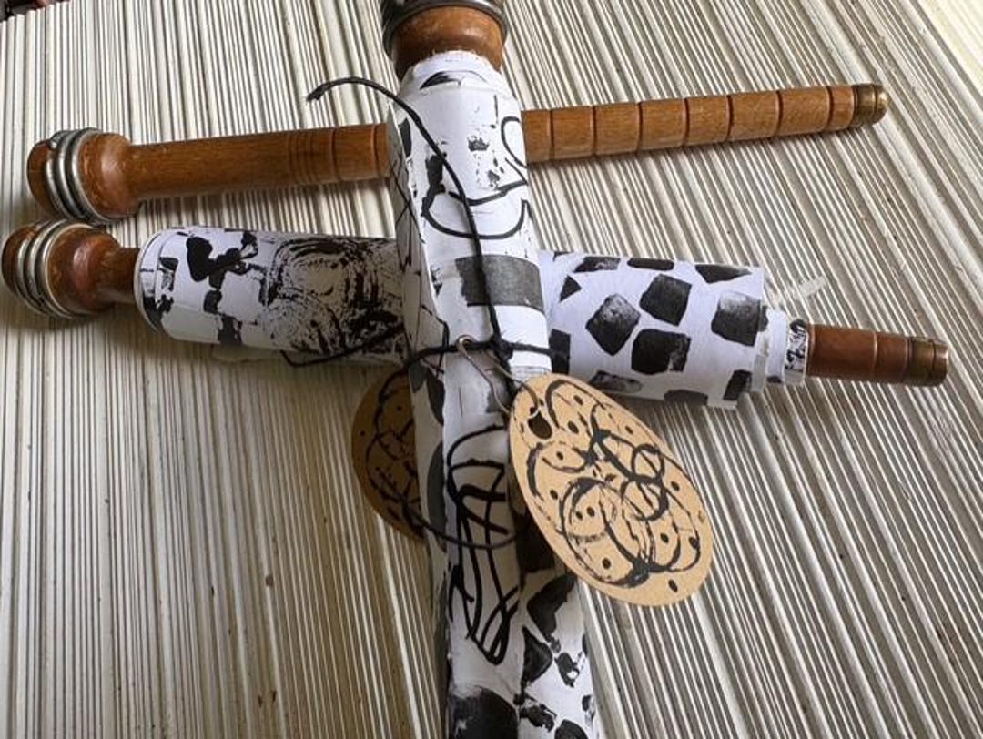 Snippet Paper Roll on Vintage Spindle / Bobbin . Black Marks . Collage ...
