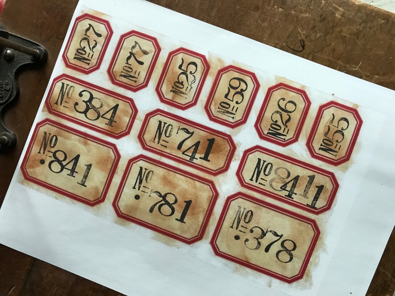 Hand Stamped Number Stickers / Labels . Distressed Vintage - Etsy