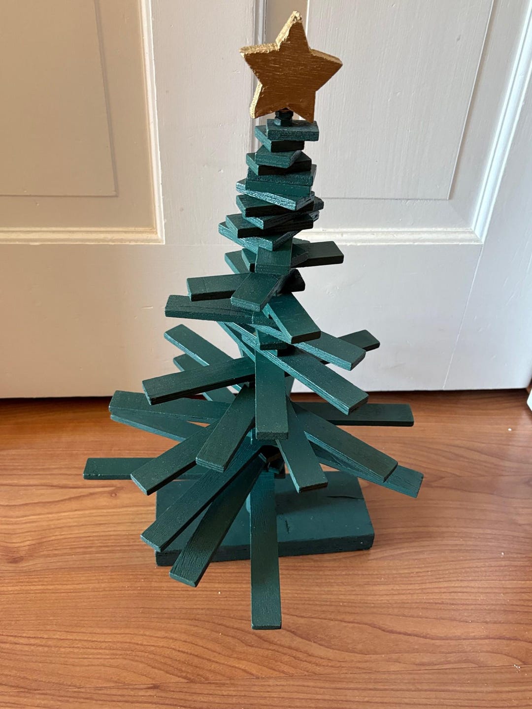 Vintage Christmas Tree . Handmade . Wood Slats on Spindle and Base ...