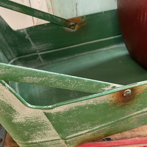 Metal Tote . Handled Basket . Vintage Look . Green . Farmhouse / Garden ...