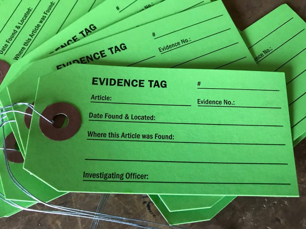 Set of NINE Crime Evidence/Industrial Tags . Tags with Wire . | Etsy