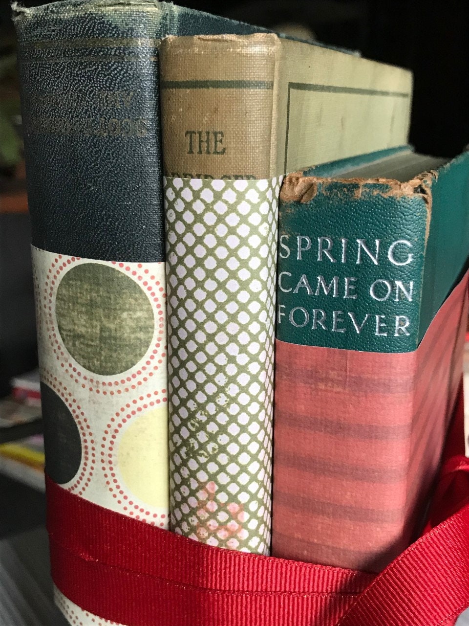 Red/green Vintage Book Stack . Holiday Book Bundle . Home | Etsy
