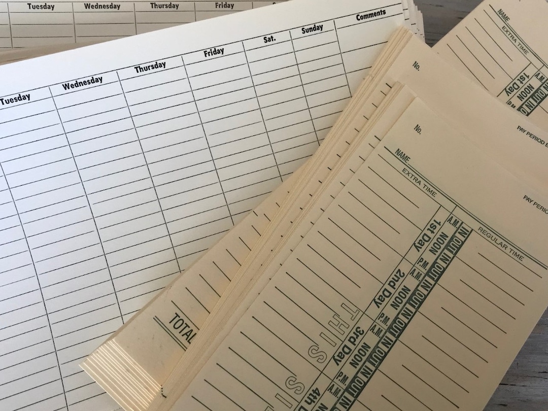 Vintage Time Cards . Two Styles . Set of Six/three of Each - Etsy