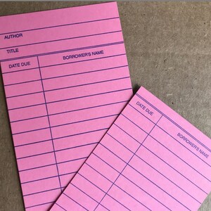 Set of Ten Vintage Style Library Book Cards , White & Pink . Two-sided ...