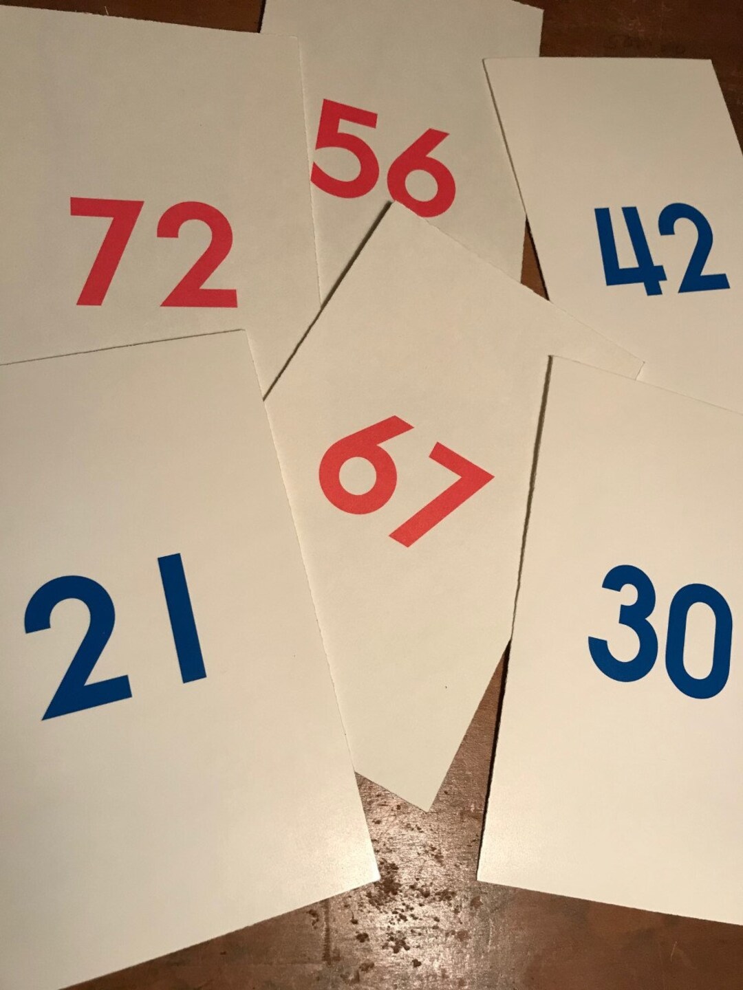 Vintage Number Flash Cards . Red and Blue . Set of Six Random Cards ...