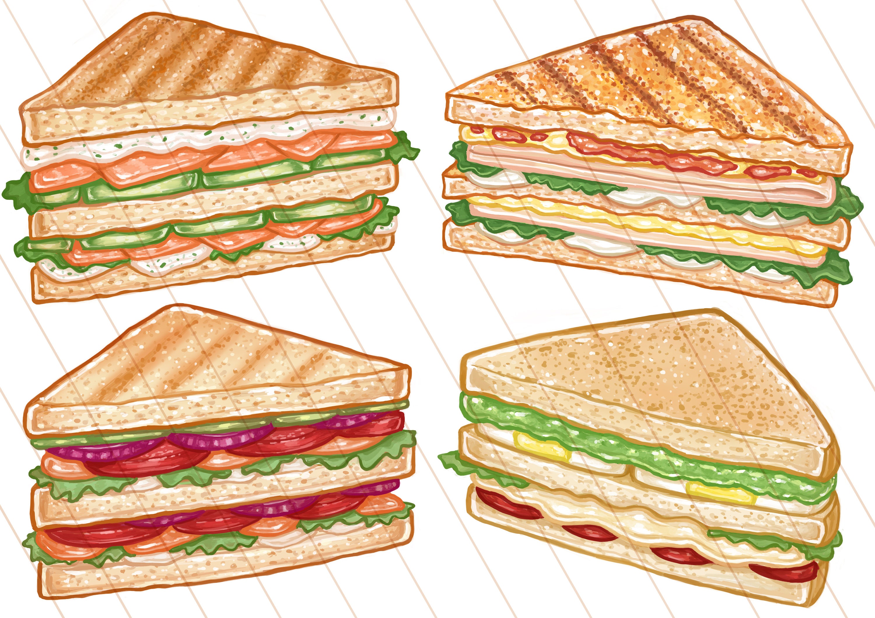 Club Sandwich Clipart Digital Illustrations Images - Etsy