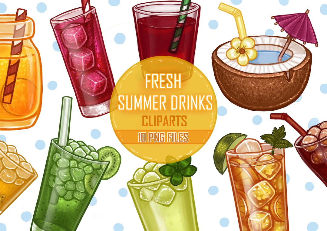 Fresh Summer Juices Drinks Clipart Digital Illustrations Images PNG - Etsy