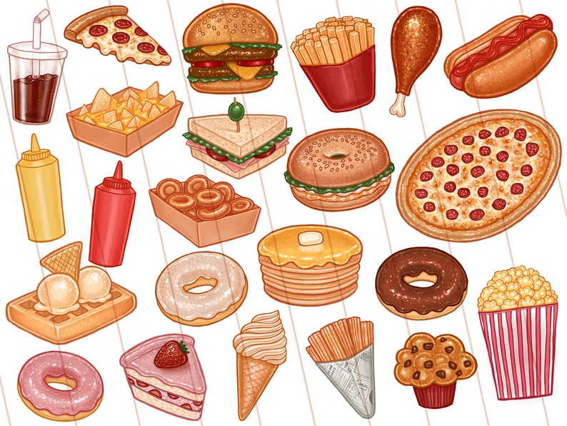 Junk Food Clipart Digital Illustrations PNG Images - Etsy