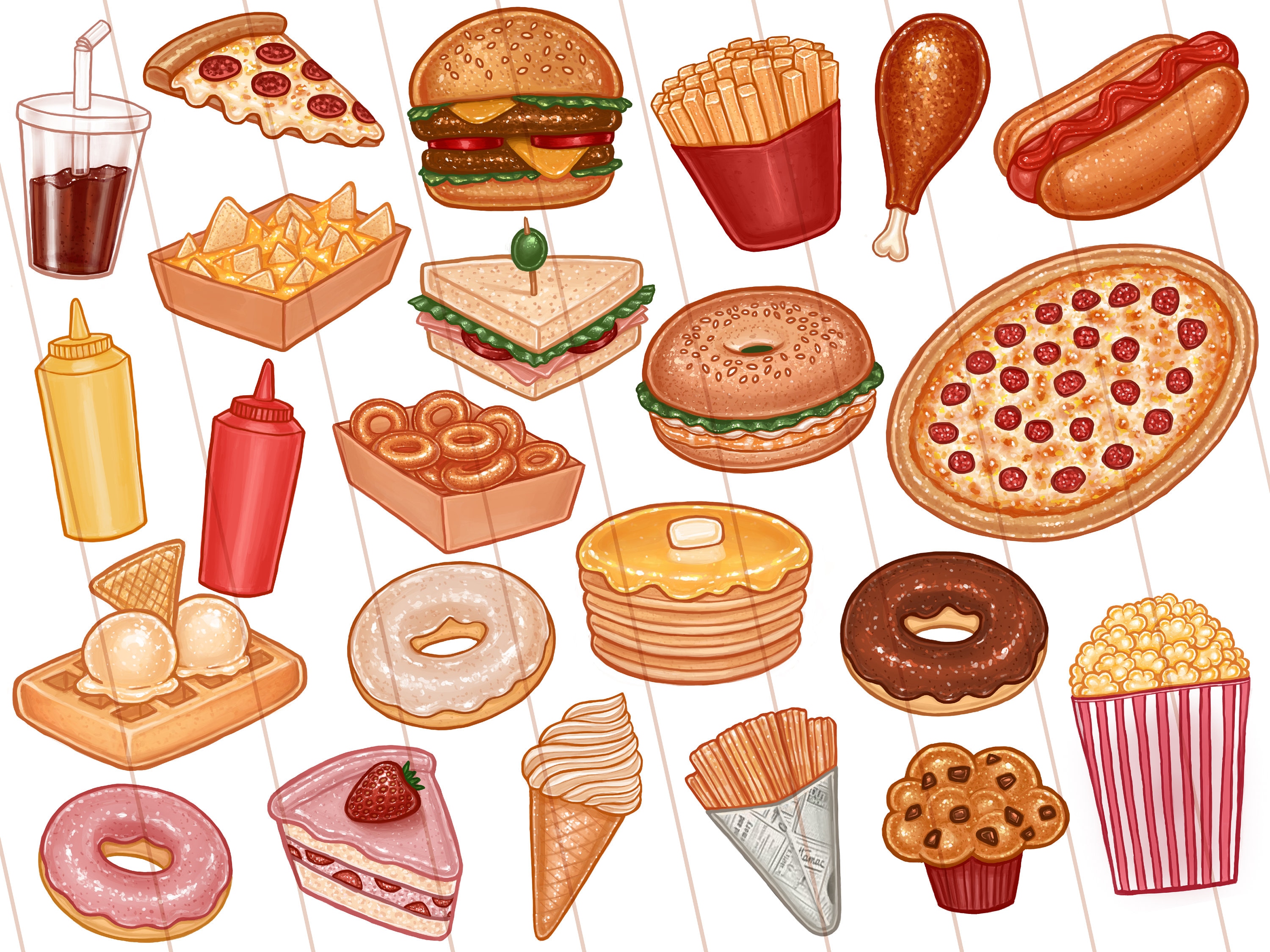 Junk Food Clipart Digital Illustrations PNG Images - Etsy