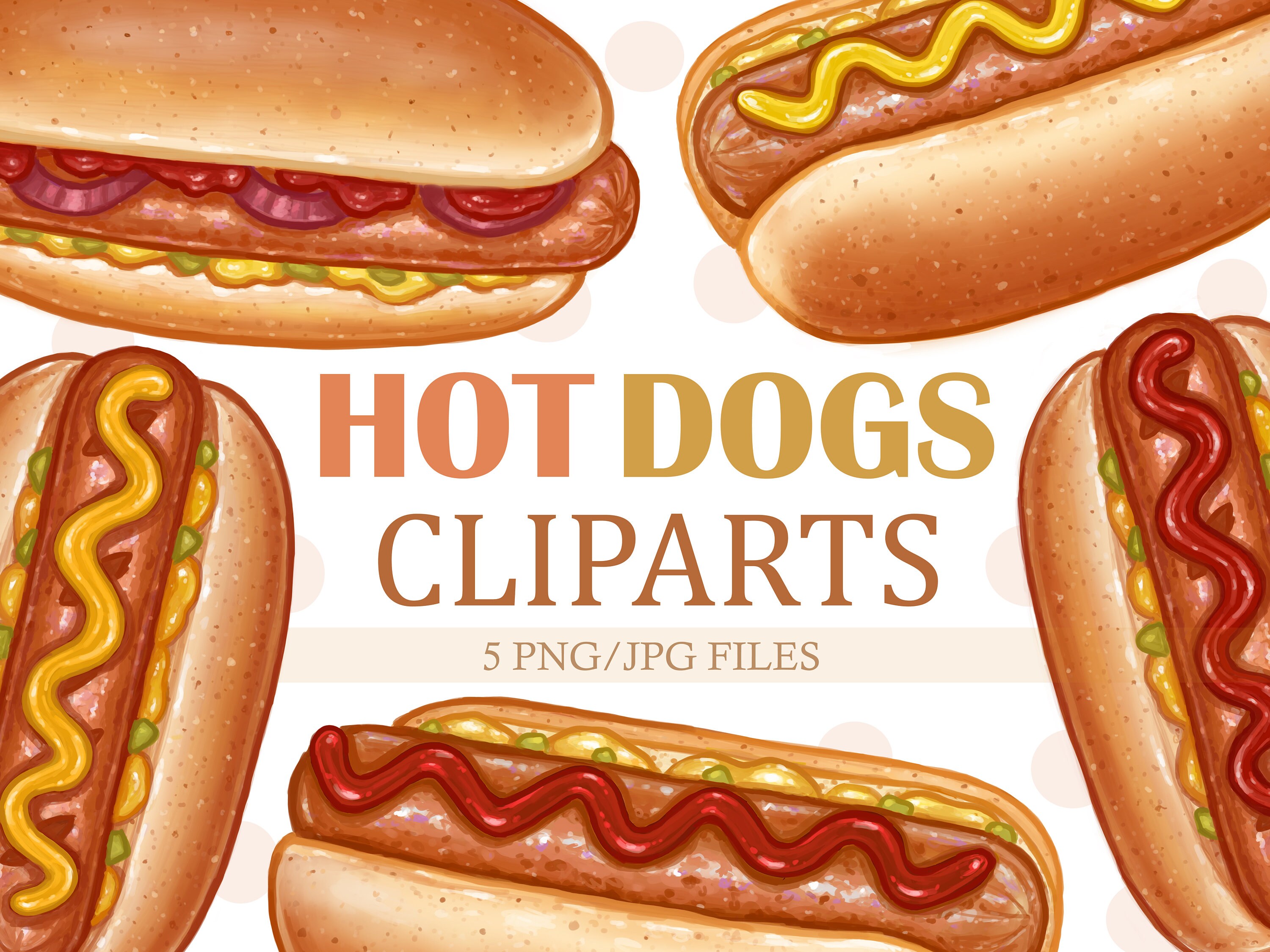Hot Dogs Clipart Digital Illustrations PNG - Etsy
