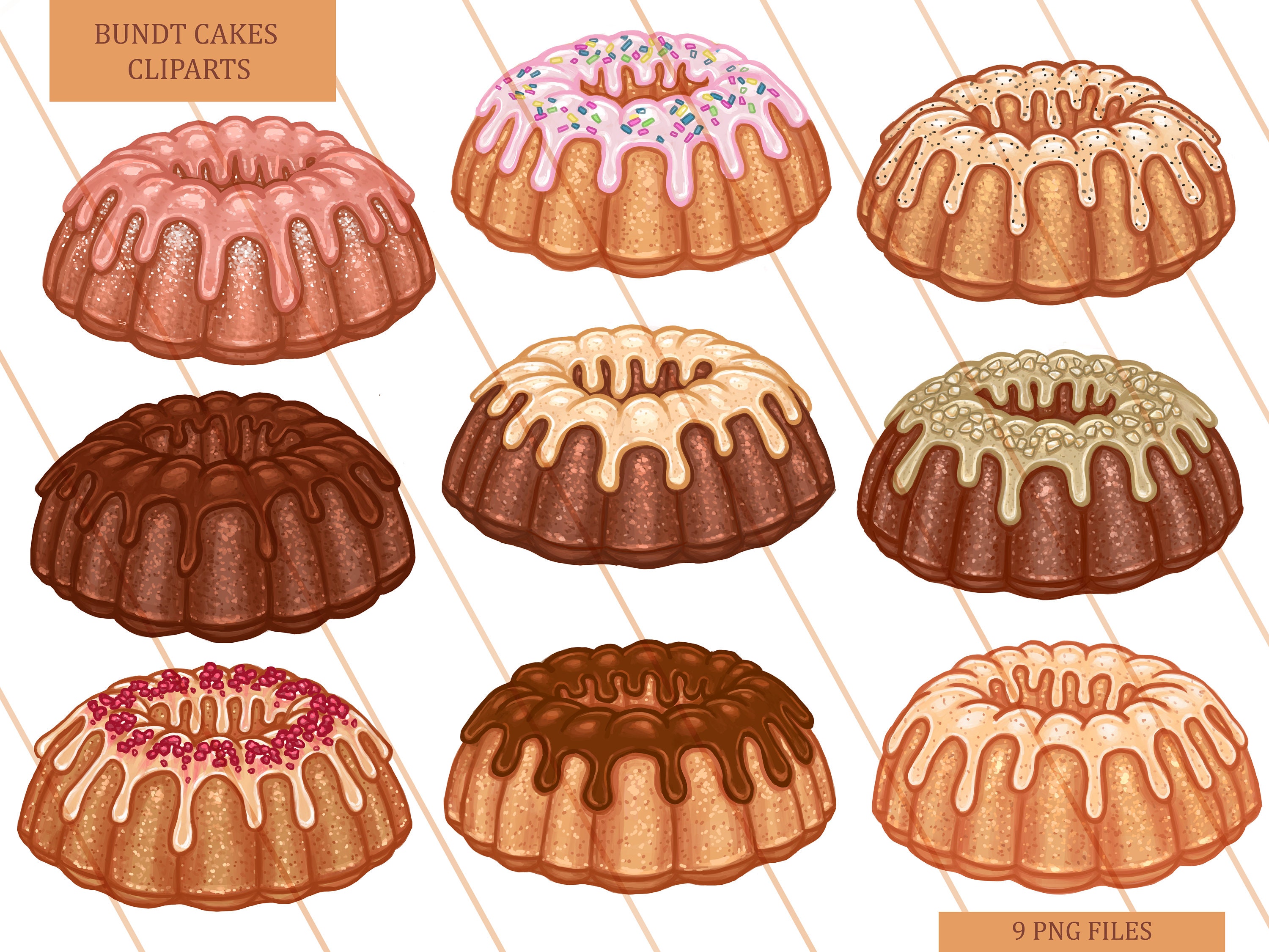 Bundt Cakes Clipart Digital Illustrations Images PNG - Etsy
