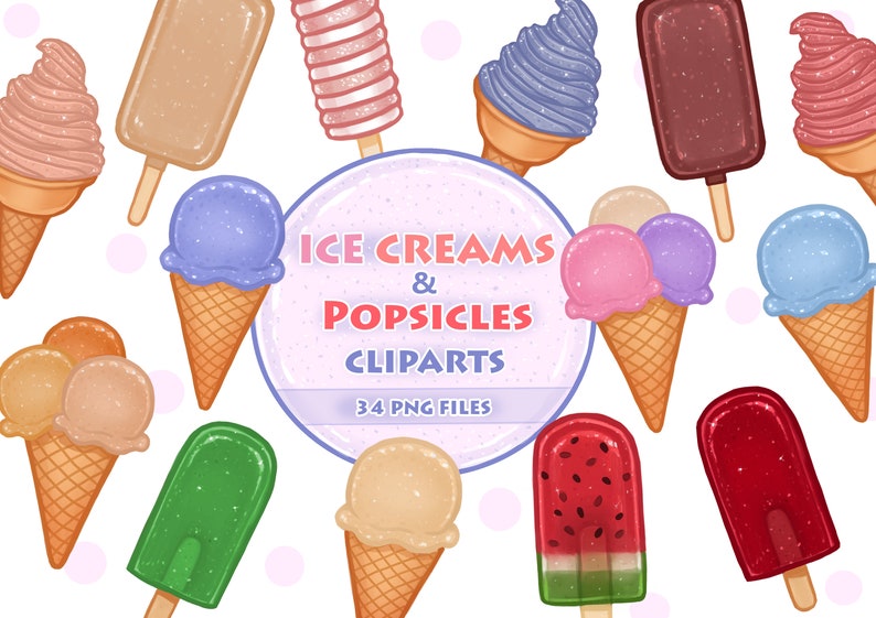 Ice Creams & Popsicles Clipart Digital Illustrations PNG - Etsy