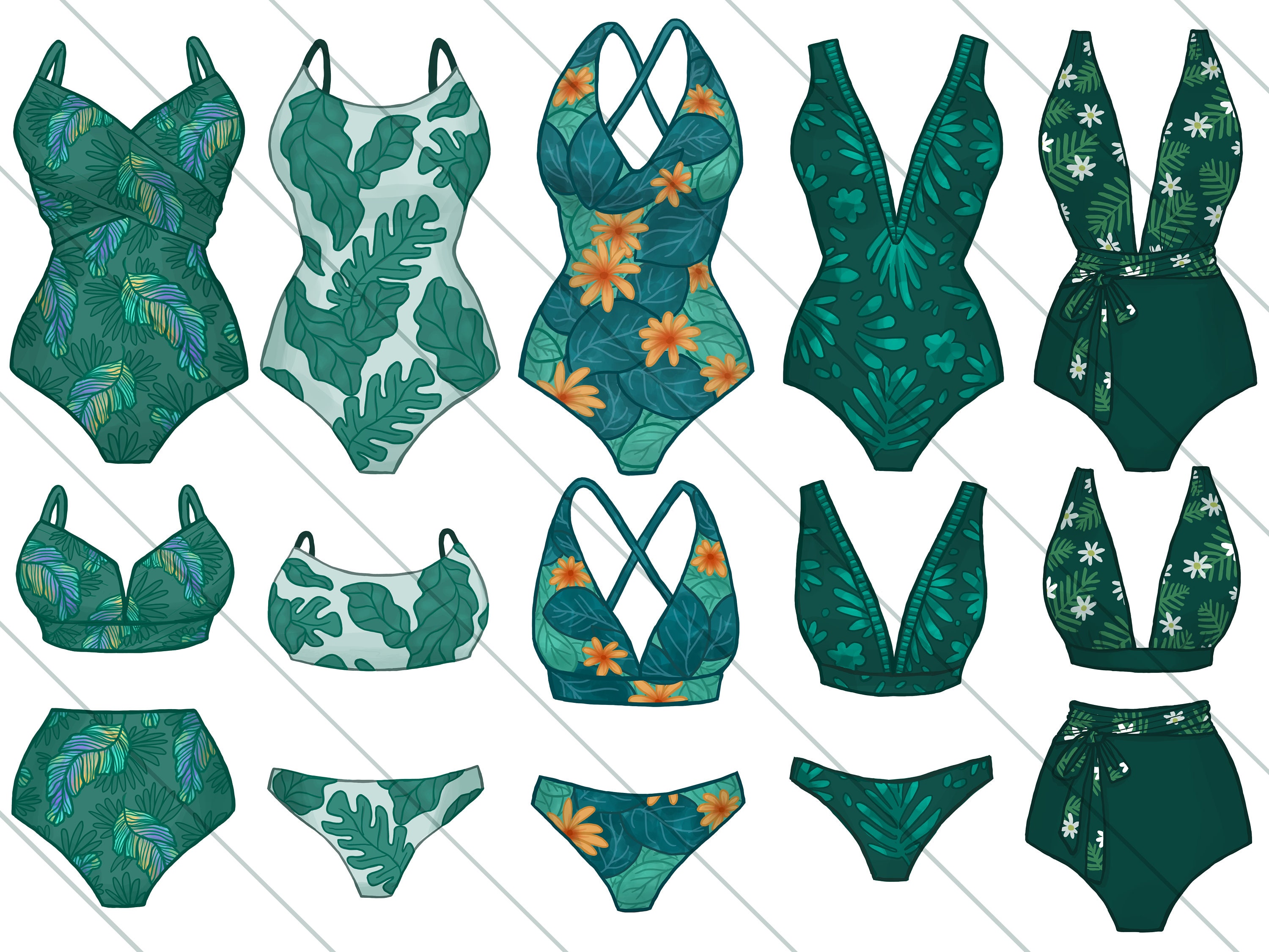 Tropical Swimsuits Clipart Digital Illustrations PNG Images - Etsy