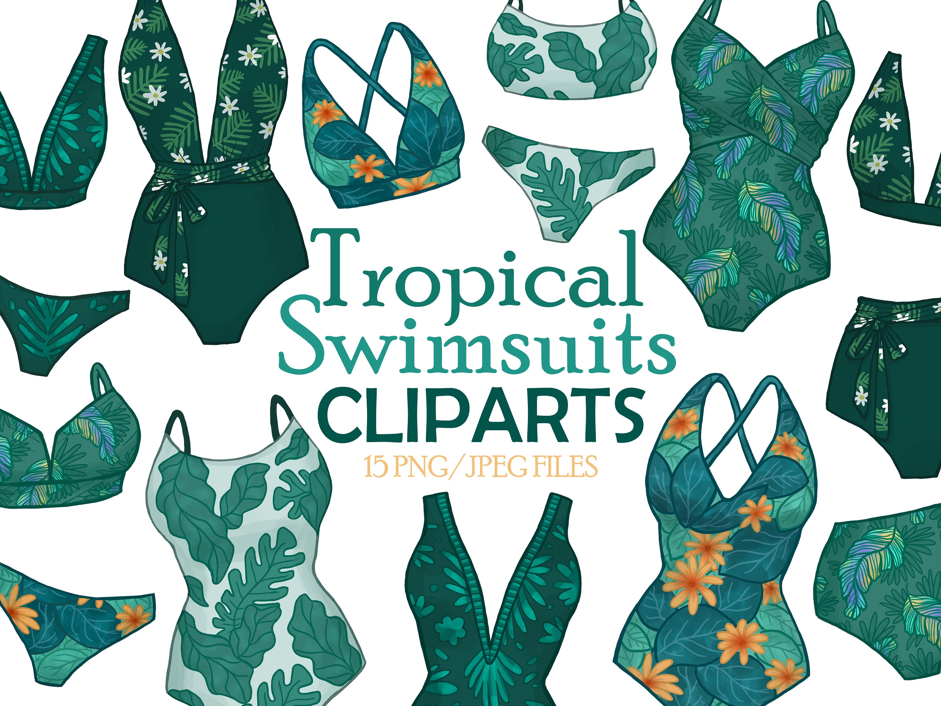 Tropical Swimsuits Clipart Digital Illustrations PNG Images - Etsy