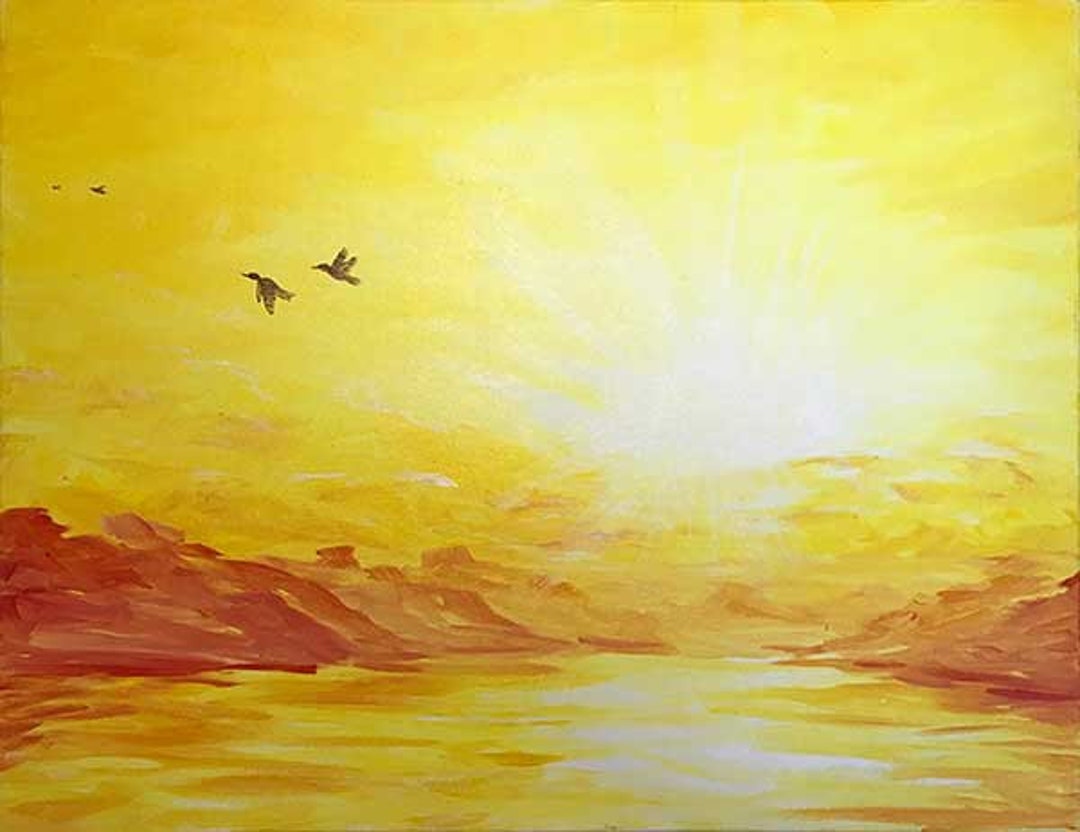 Original Fly Away Sunset Painting Stretched Canvas, Housewarming Gift ...