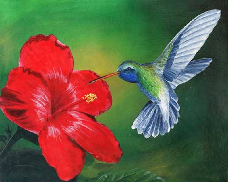 Original Hummingbird Painting Stretched Canvas, Spiritual Nature ...