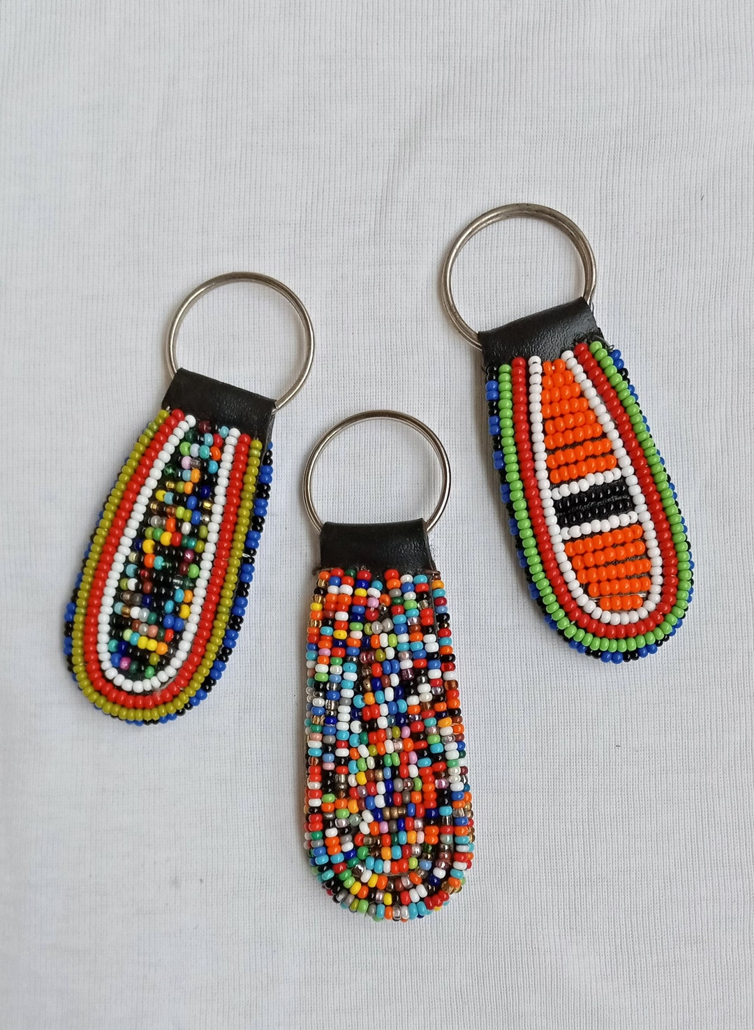 3 Beaded Keyrings,keyrings, Keychain, Bag Tag,handbag Keychain, Kenya ...