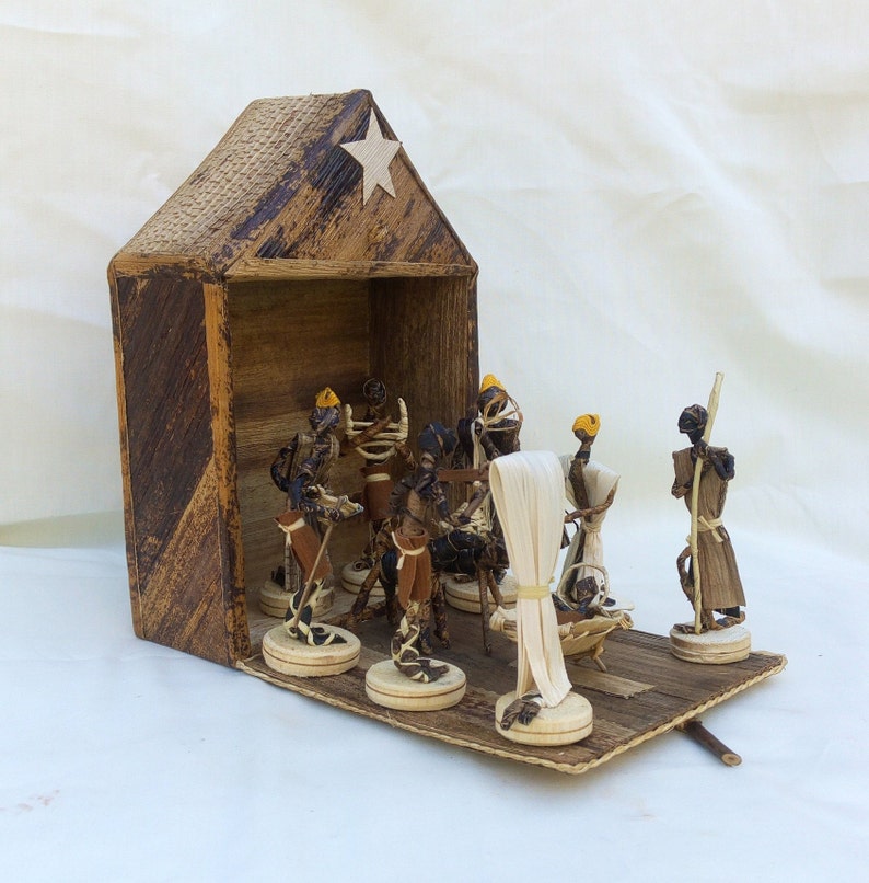 Handmade Nativity Set, Dried Banana Leaf Nativity Set, Family Christmas ...