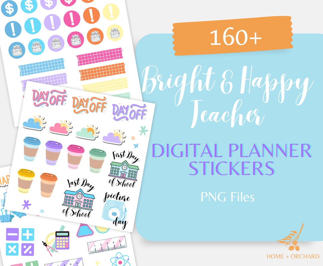 Bright Happy Teacher Digital Planner Stickers-digital Planner-school ...