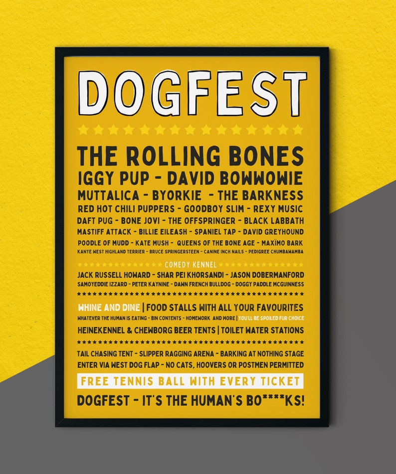 DOGFEST A3 A4 Unframed Dog Festival Poster Puppy Glastonbury Leeds ...