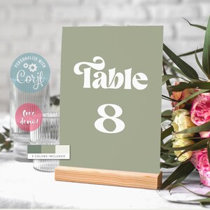 Sage Green Table Numbers, Printable Wedding Table Number Editable ...