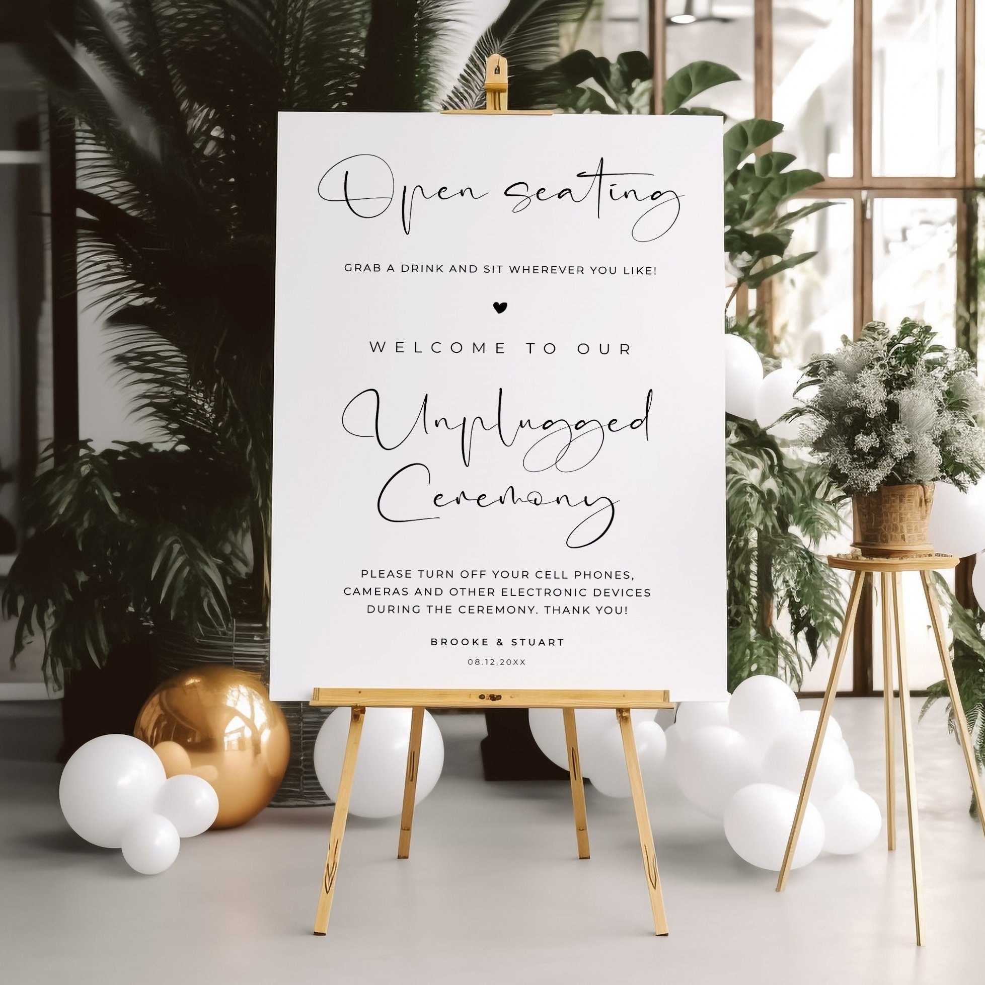 Unplugged Ceremony Sign, Open Seating Sign, Unplugged Wedding, Modern ...