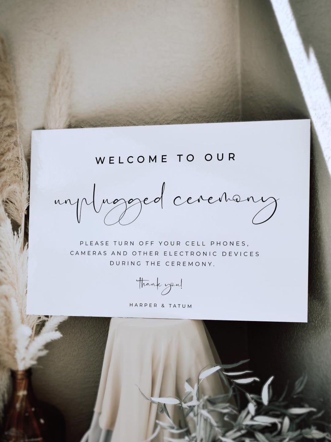 Unplugged Ceremony Sign, No Cameras Sign Modern Minimalist Template ...
