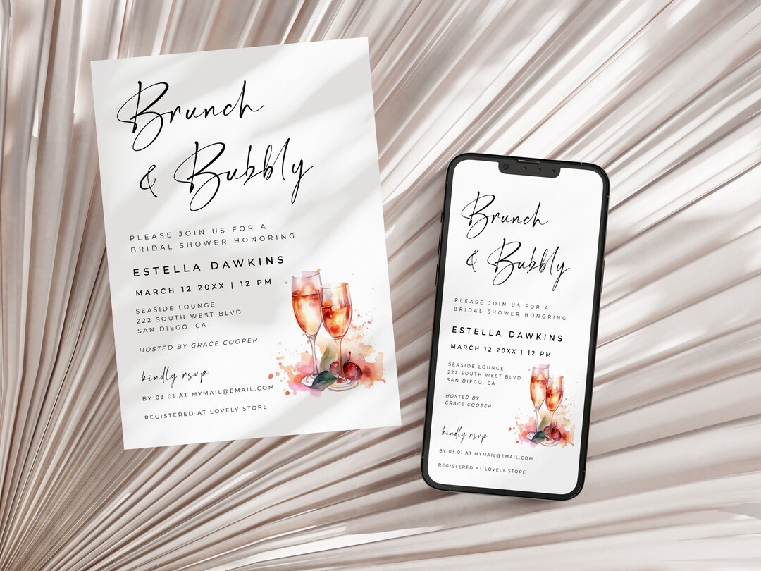 Brunch and Bubbly Editable Template Modern Minimalist Bridal - Etsy