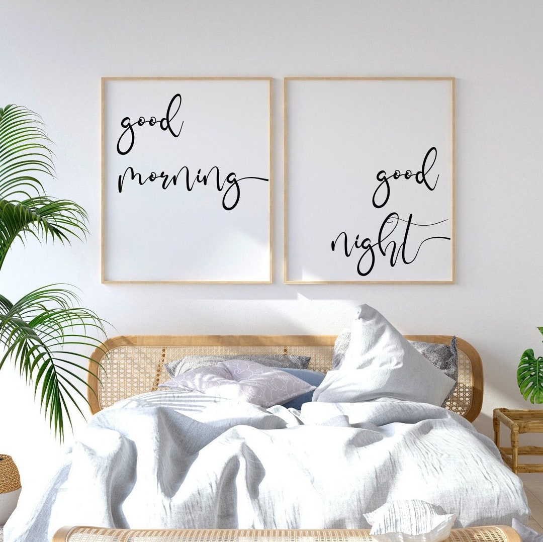 Good Morning Good Night Sign Printable Art Set Above Bed - Etsy