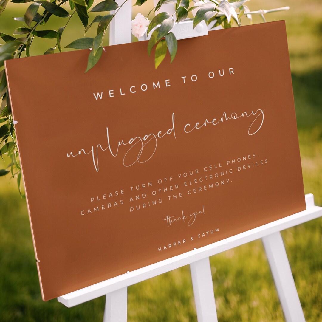 Unplugged Ceremony Sign, Burnt Orange Wedding No Cell Phones Sign, Rust ...