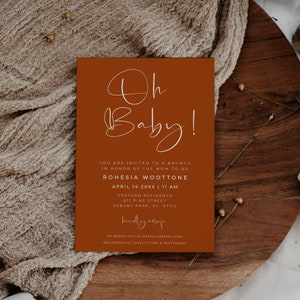 Burnt Orange Boho Baby Shower Invitation, Fall Theme Editable Digital ...