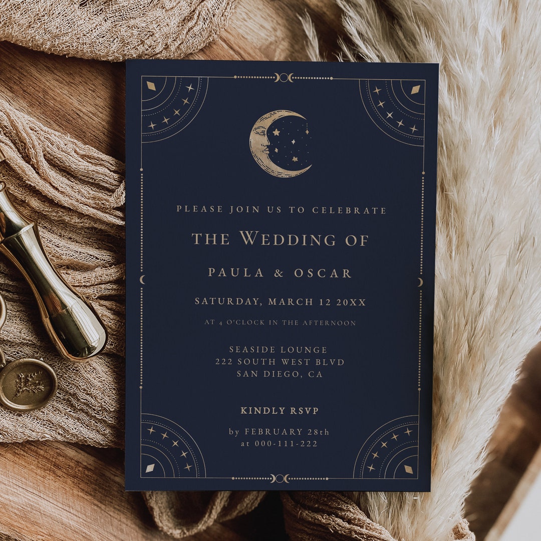 Celestial Wedding Invitation, Blue Invitation, Editable Template ...
