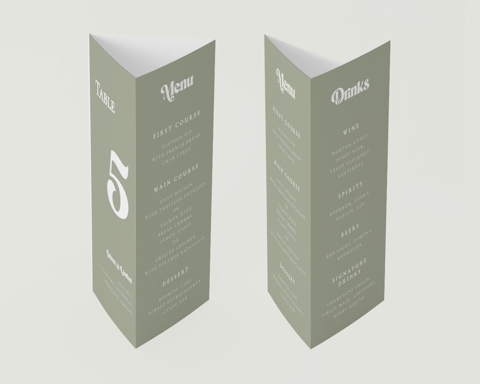 Sage Green Trifold Menu Template, Printable Menu With Table Number ...