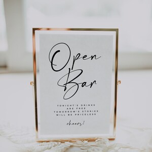 Open Bar Wedding Sign, Open Bar Sign Editable Template, Modern ...