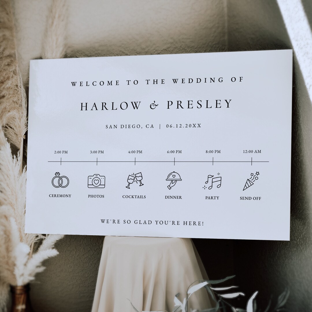 Wedding Day Timeline Template, Wedding Timeline Sign, Order of Events ...
