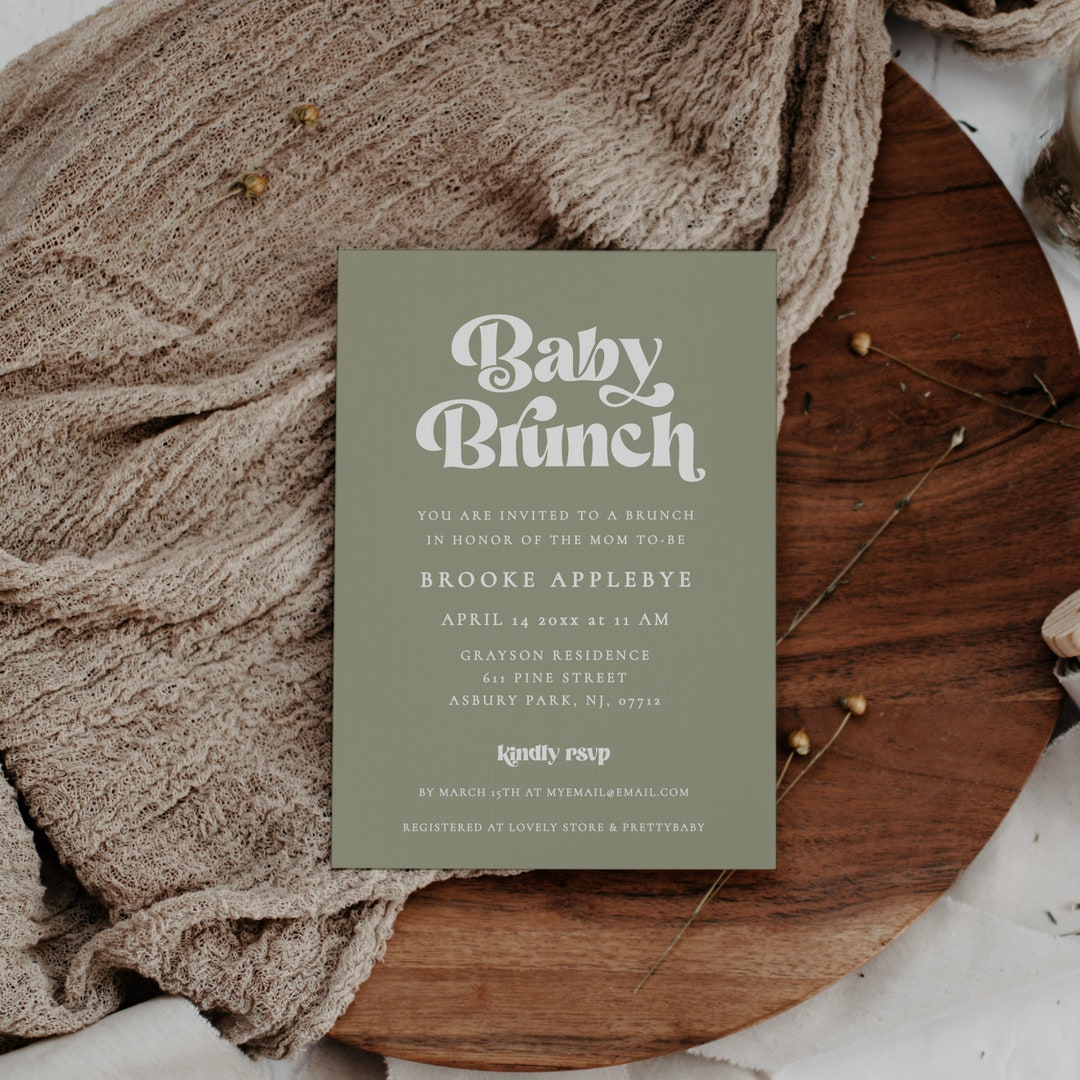 Baby Brunch Invitation Template, Sage Green Baby Shower Invite, Baby ...