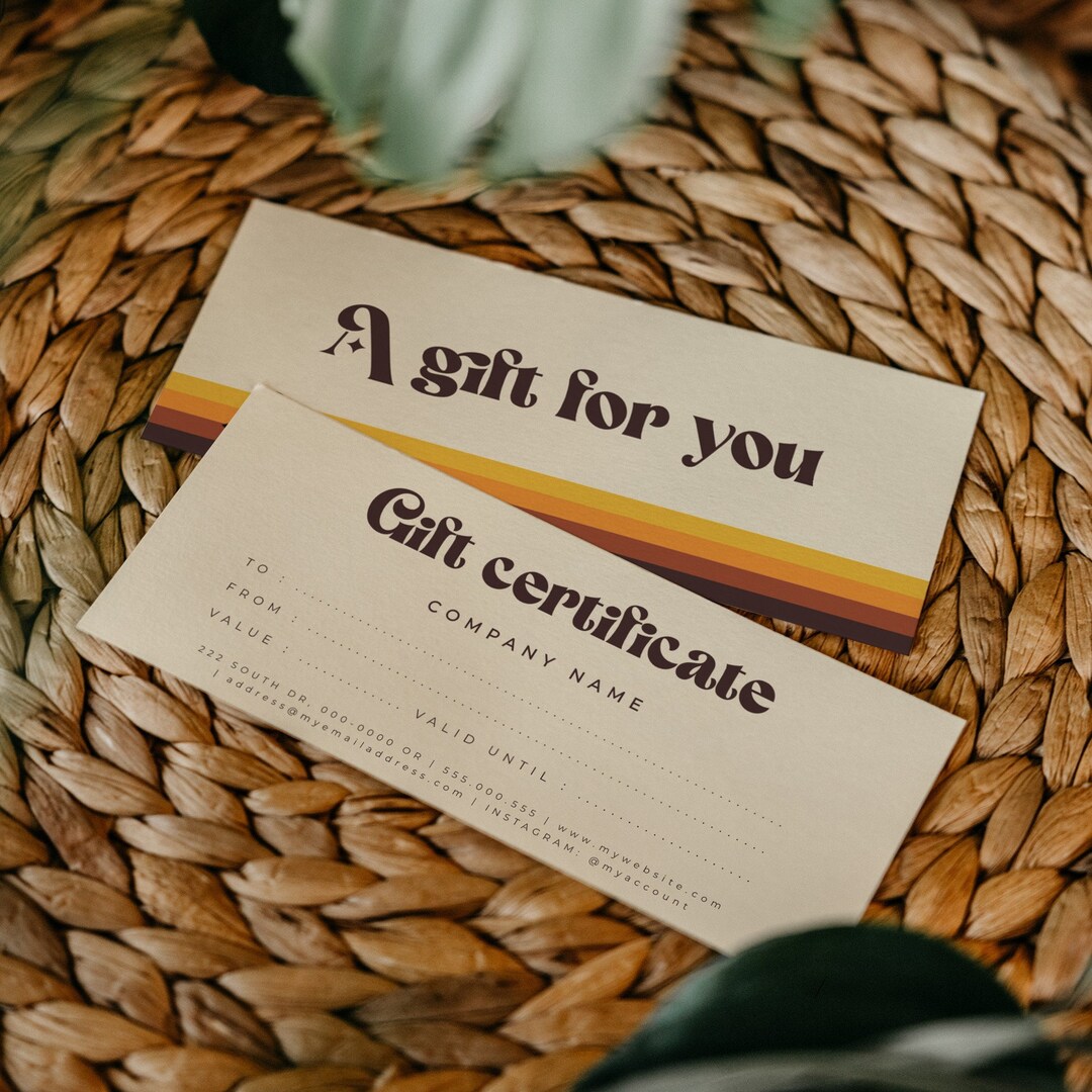 Gift Certificate Template, Retro Groovy Gift Voucher Editable Template ...