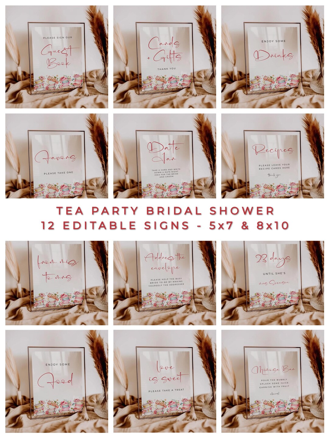Bridal Tea Party Bridal Shower Signs Bundle Editable Template - Etsy