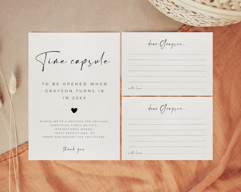 Time Capsule Editable Template, Time Capsule Card, First Birthday Time ...