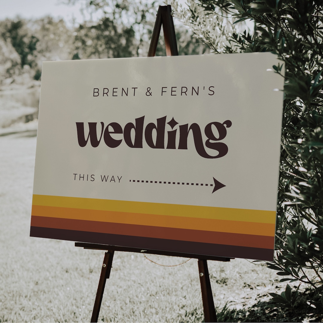 Wedding Direction Sign, Editable Template, Retro Groovy, Directional ...
