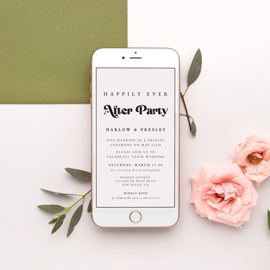 Happily Ever After Party Invitation, Retro Wedding Elopement Reception ...