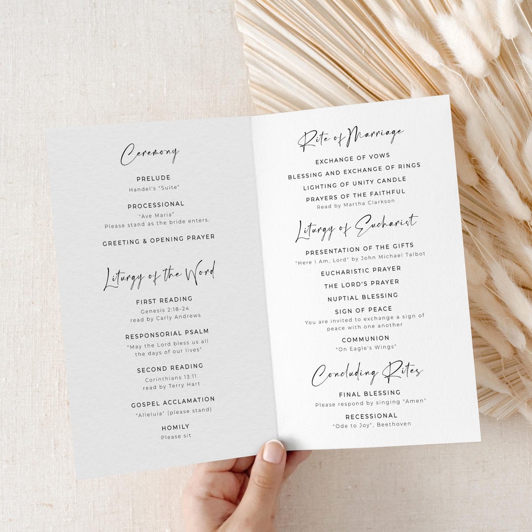Catholic Wedding Program Template, Modern Minimalist Nuptial Mass Order ...