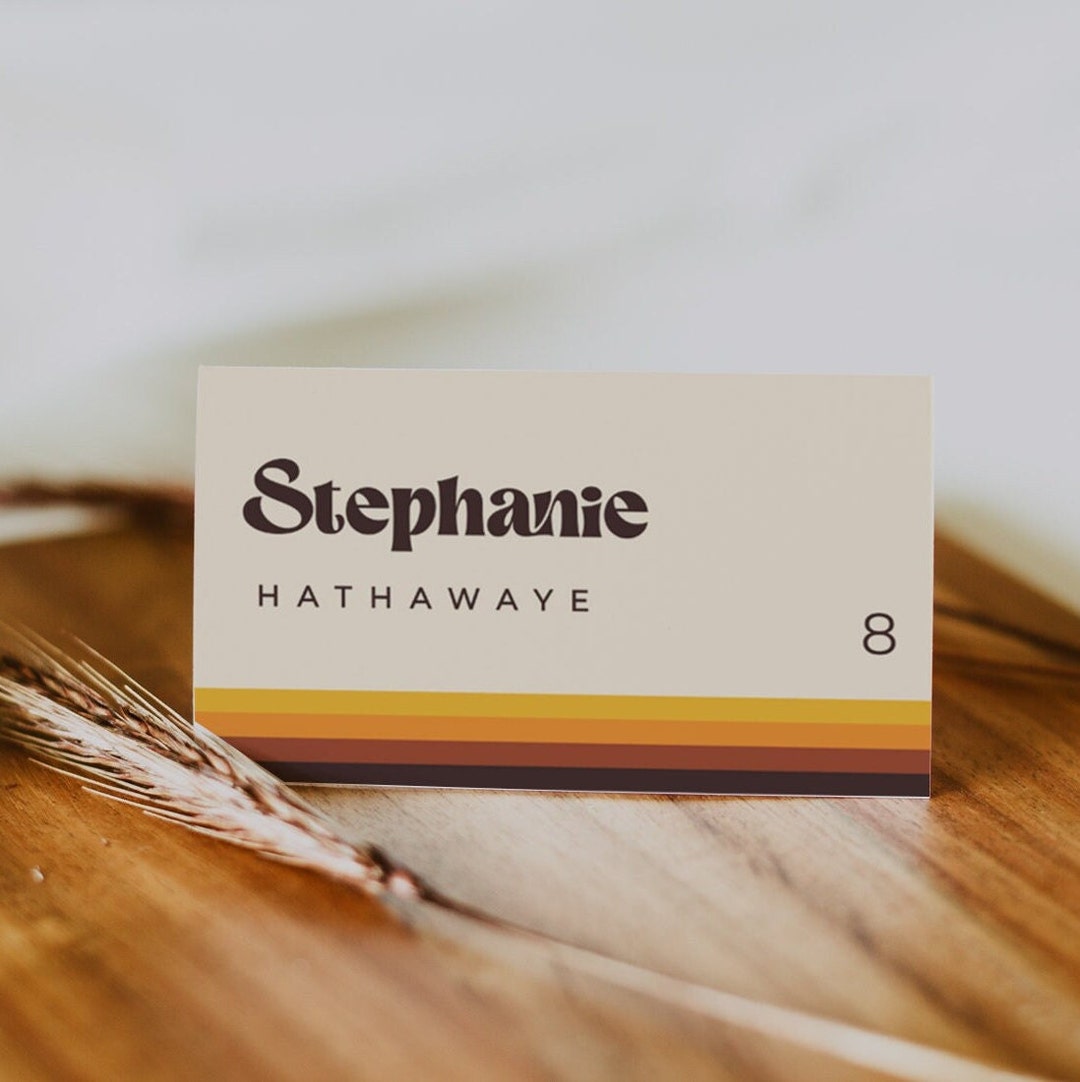 Place Card Template, Name Card Template, Retro Groovy, Table Name Cards ...